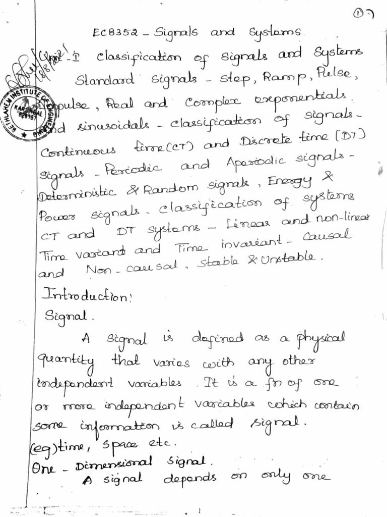 9.EC 3354 Signals and Systems Course Materials | PDF