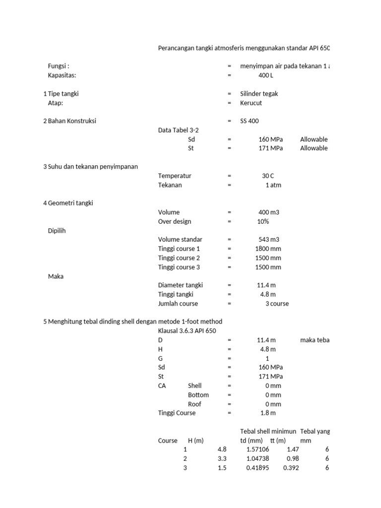 Perancangan Tangki Atmosferis API 650 | PDF | Building Materials | Metals