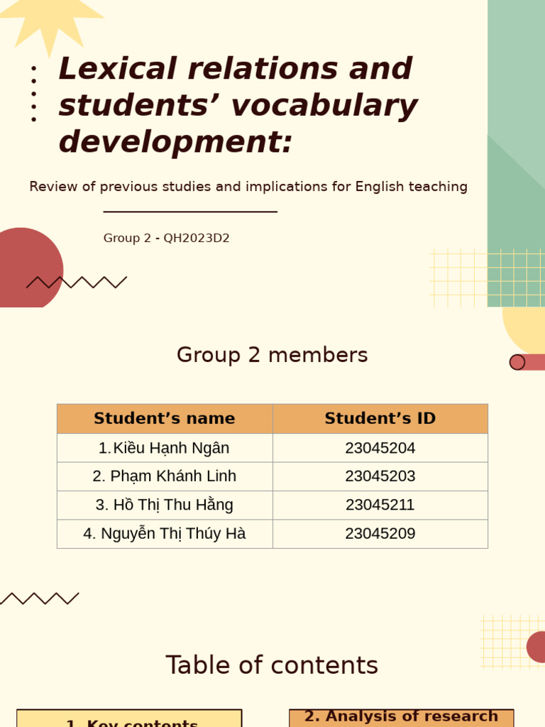 Semantic G2 - Lexical Relations and Students' Vocabulary Development | PDF | Linguistics | Learning