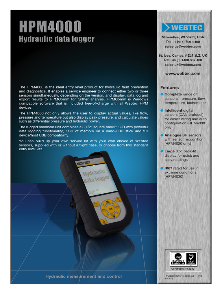Webtec HPM 4000 Series Hydraulic Data Logger | PDF | Usb | Usb Flash Drive