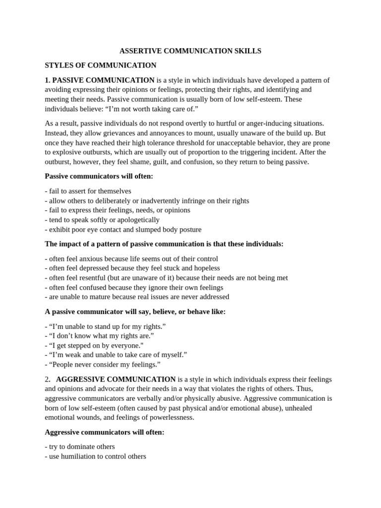 ASSERTIVE COMMUNICATION SKILLS | PDF | Feeling | Psychology