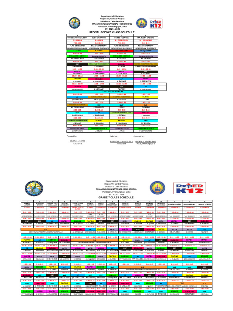 Jhs Class Schedule 2025 2026 1 | PDF | Physical Chemistry | Sets Of Chemical Elements
