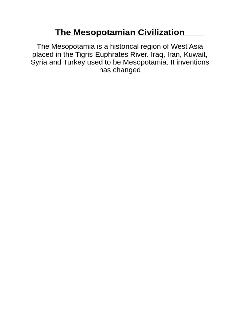 The Mesopotamian Civilization | PDF