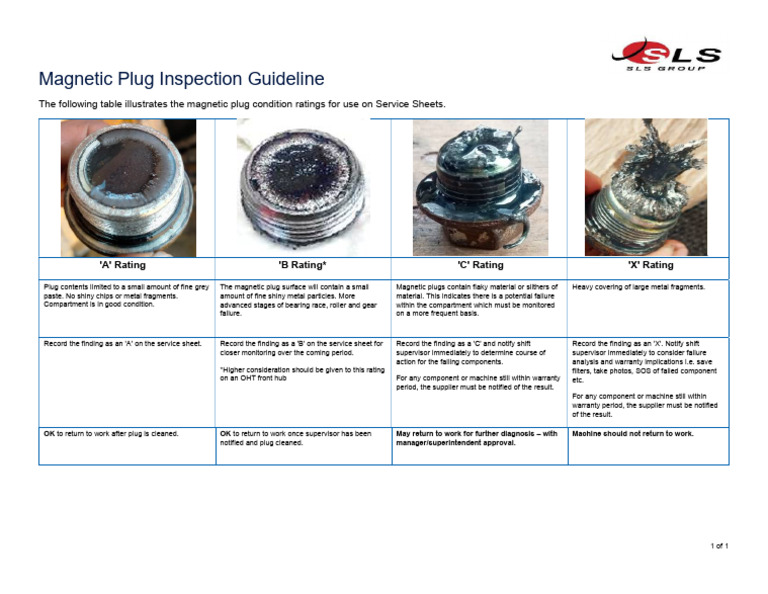 Magnetic Plug Condition Ratings Guide | PDF | Mechanical Engineering ...