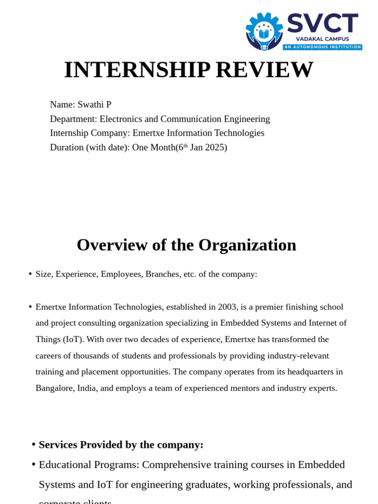 Internship Review Ppt Format | PDF | Embedded System | Microcontroller
