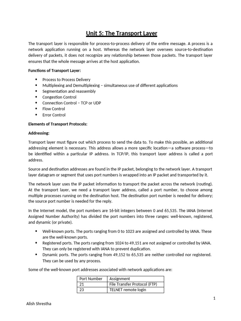 Unit 5 The Transport Layer | PDF | Transmission Control Protocol | Port ...
