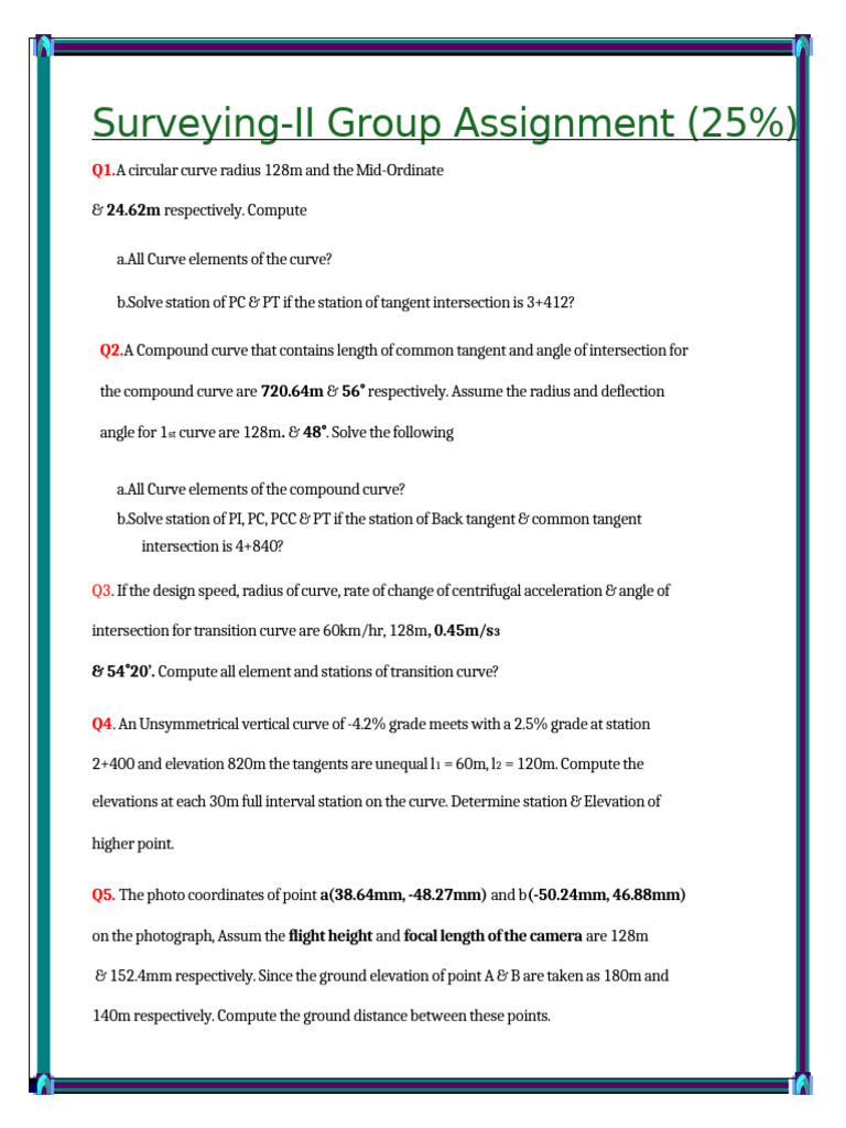 Surveying II Assignment: Curve Calculations | PDF