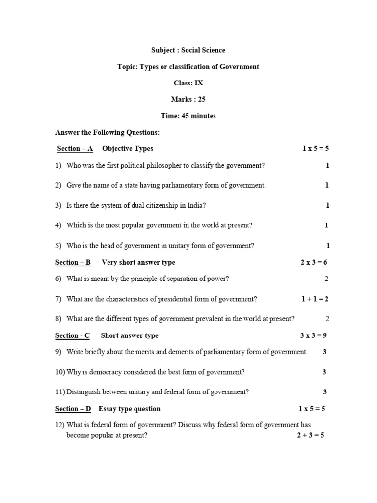 Types of Government: Class IX Guide | PDF