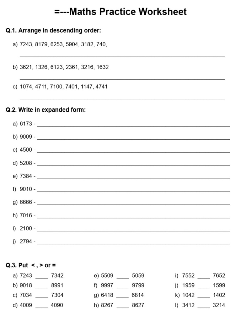 Maths Practice Worksheet | PDF | Arithmetic | Mathematics