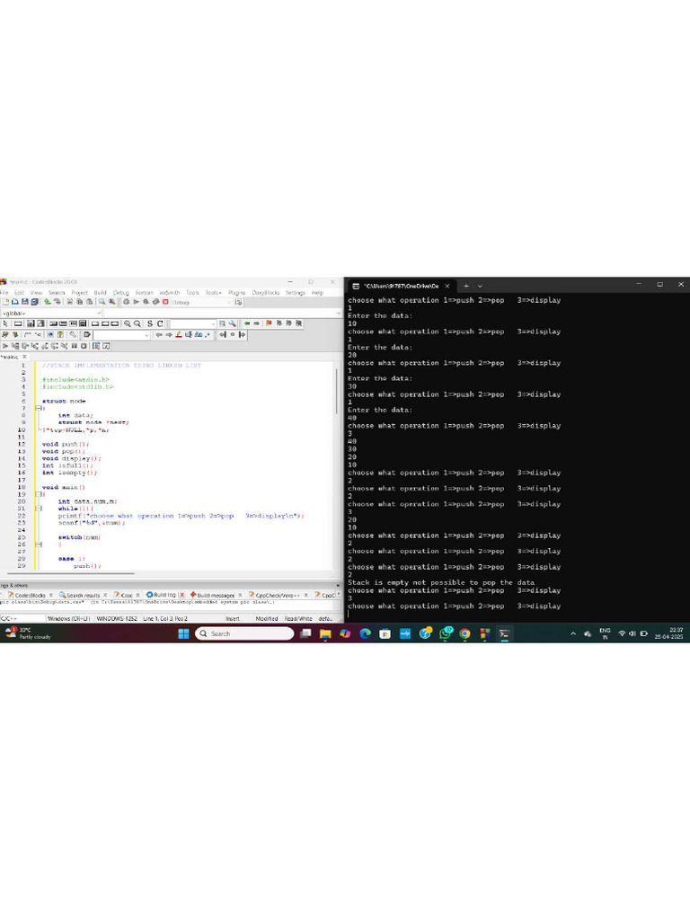 Stack Implementation Using Linked List Output Image | PDF