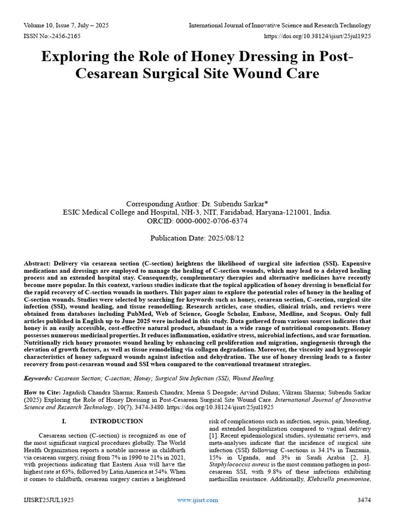 Exploring The Role of Honey Dressing in Post - Cesarean Surgical Site ...