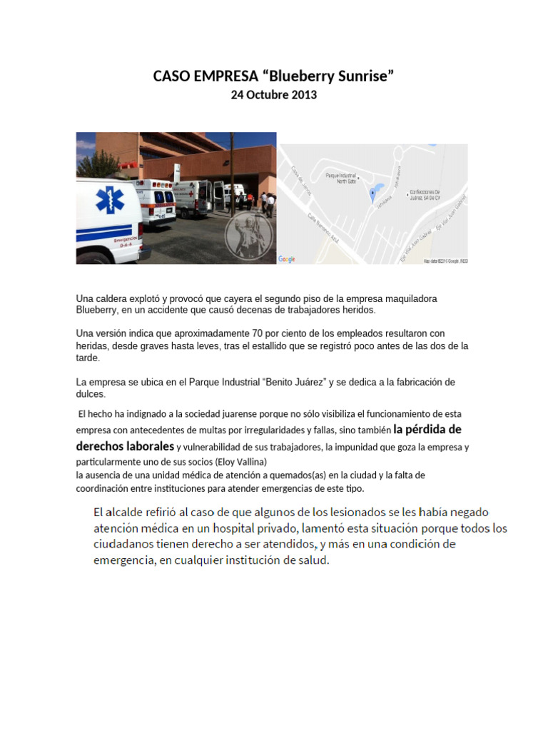 Explosión en Blueberry Sunrise: Heridos y Despidos | PDF
