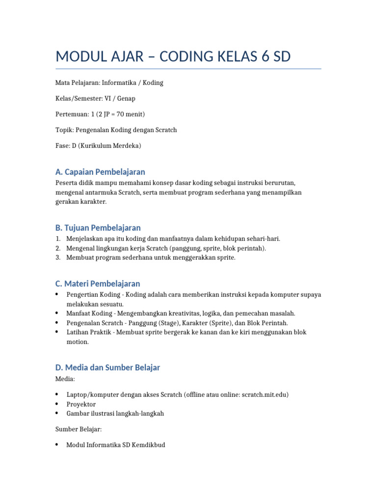Modul Ajar Coding Kelas6 Pertemuan1 | PDF