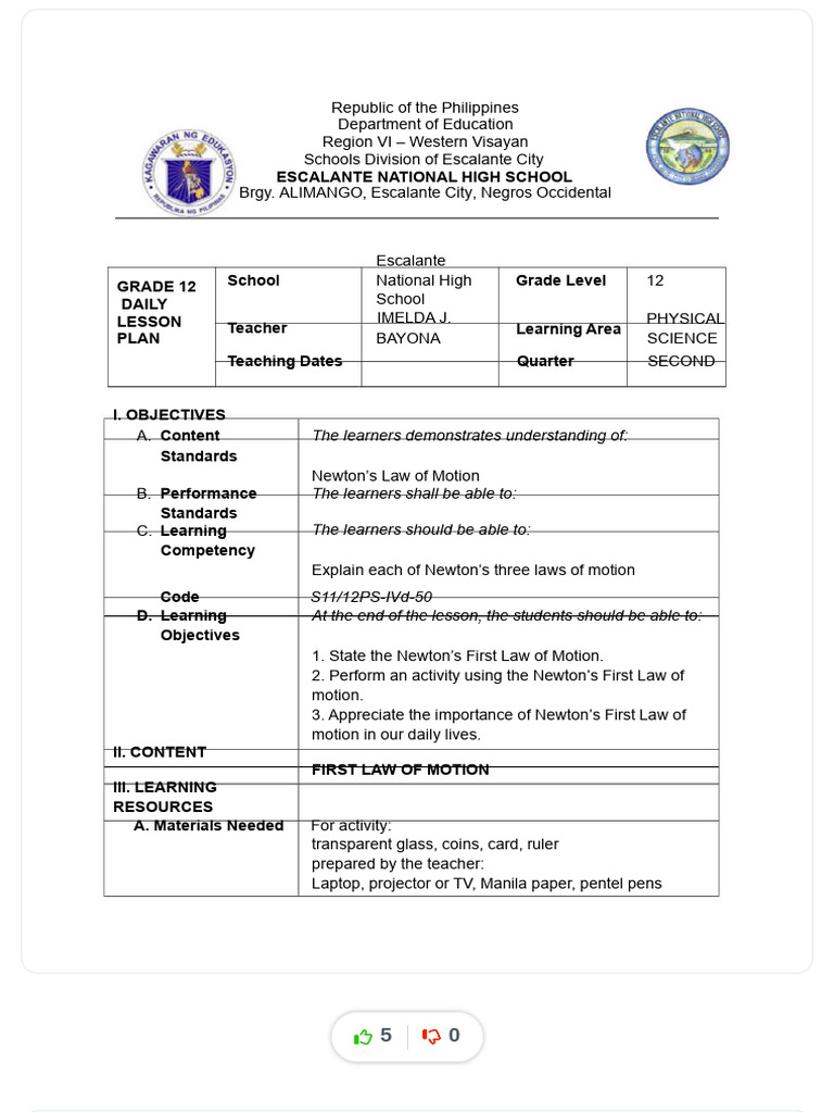 Detailed Lesson Plan in Physical Science Mhel Ds - Compress | PDF ...