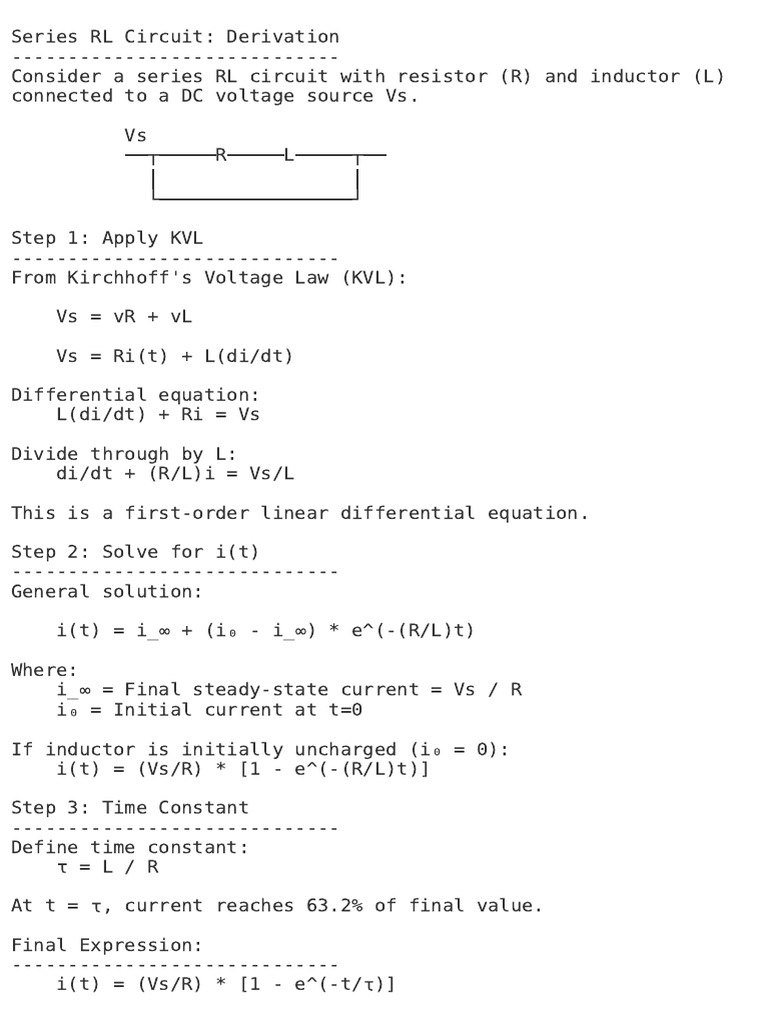 5 Series RL Circuit Derivation | PDF
