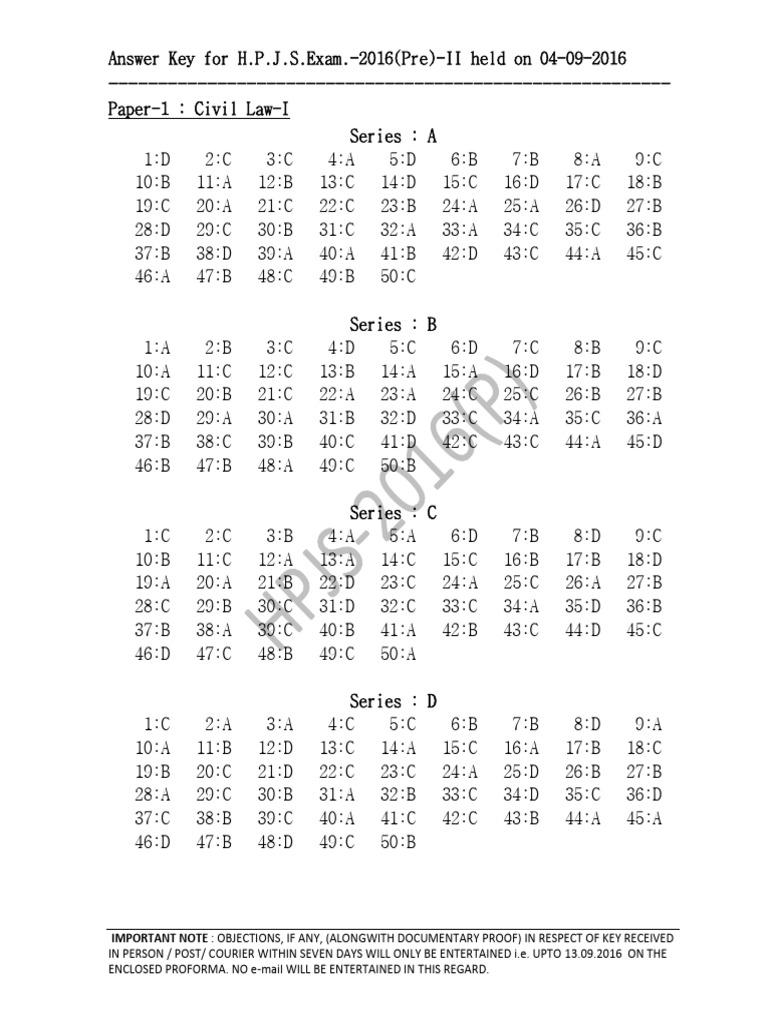 HP PT 2016-II Answer Key | PDF