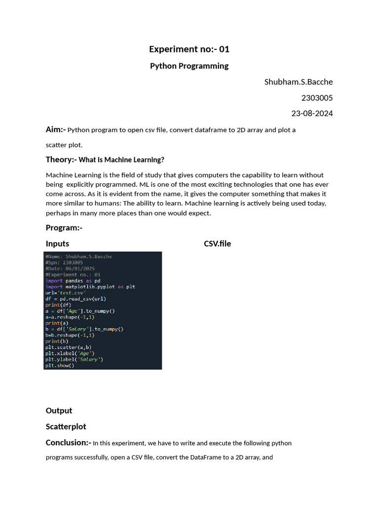 Experiment No 1 Python | PDF