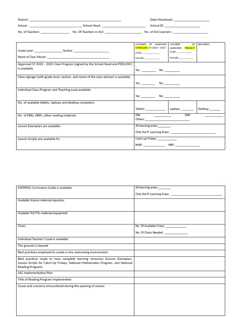 CID Monitoring Tool For Opening of Classes | PDF | Learning | Pedagogy