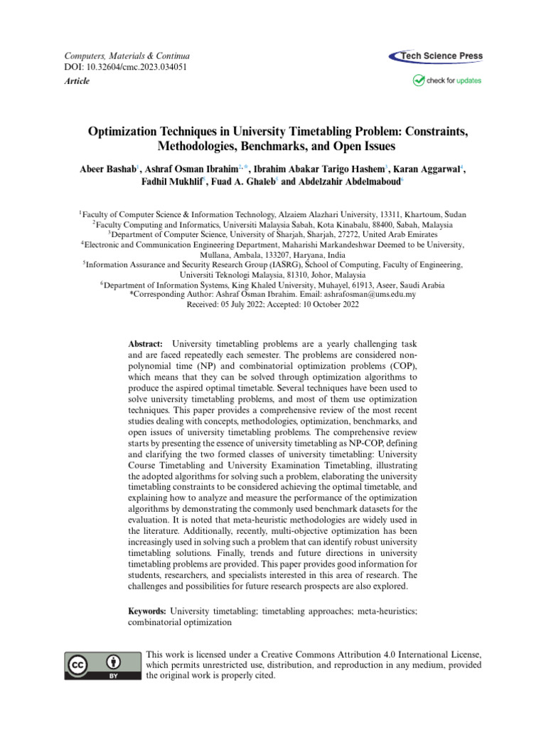 Optimization Techniques in University Timetabling | PDF | Mathematical Optimization | Genetic ...