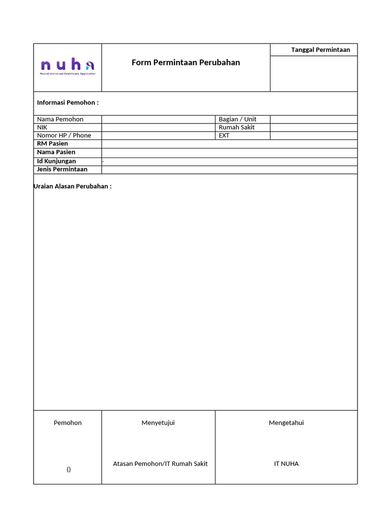 Form Permintaan Perubahan NUHA | PDF