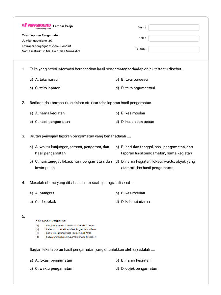 Contoh Laporan Pengamatan Kelas 6 | PDF