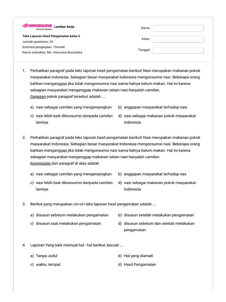 Teks Laporan Hasil Pengamatan Kelas 6 Grazio Pdf