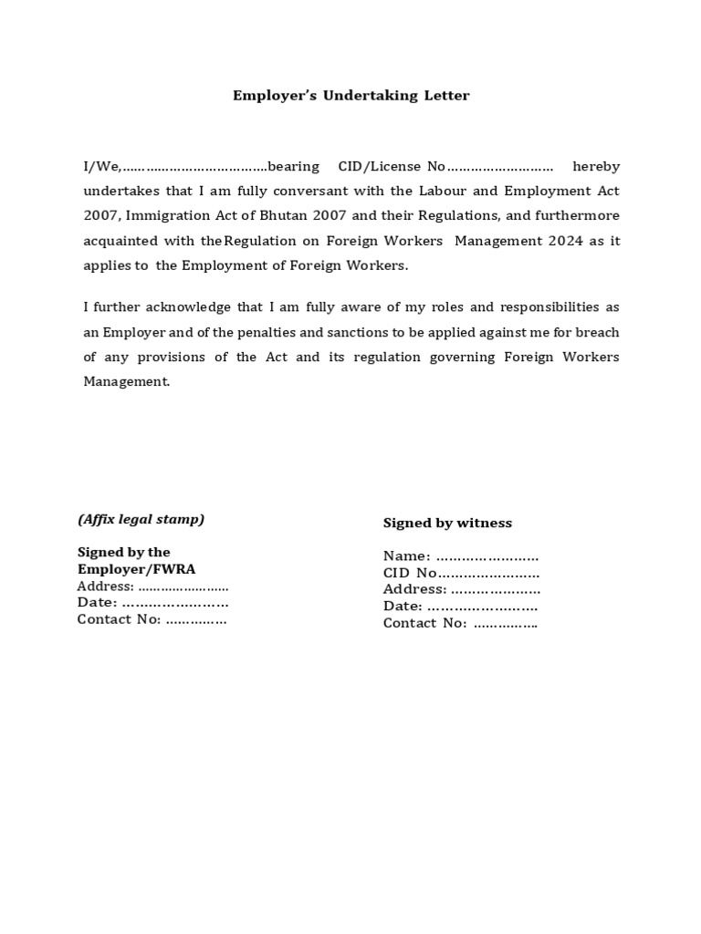 Employers Undertaking Letter Revised | PDF