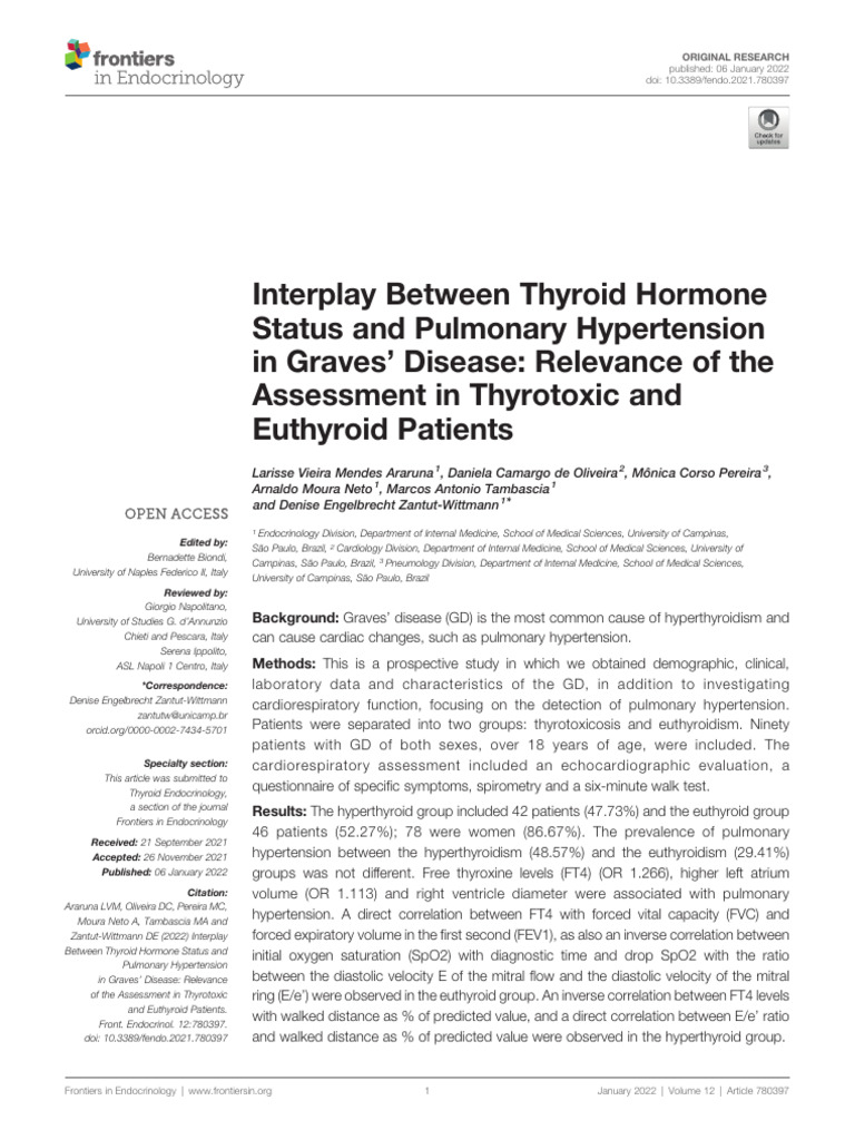 Interplay Between Thyroid Hormone Status and Pulmonary Hypertension in ...