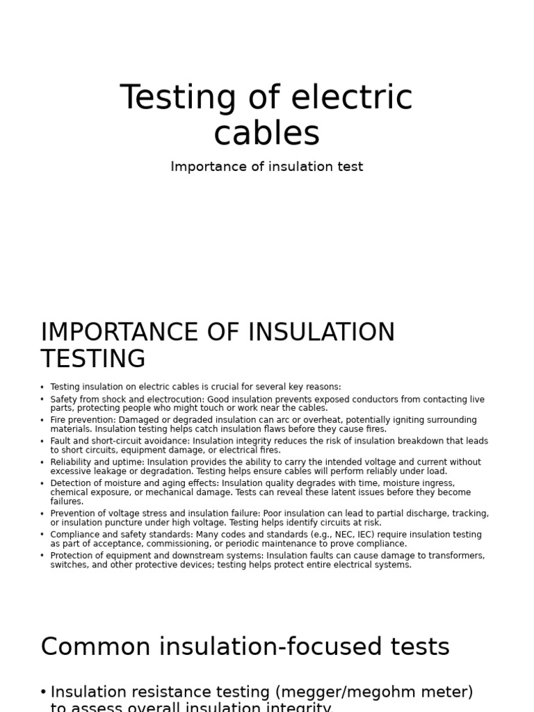 Cables Insulation Testing | PDF