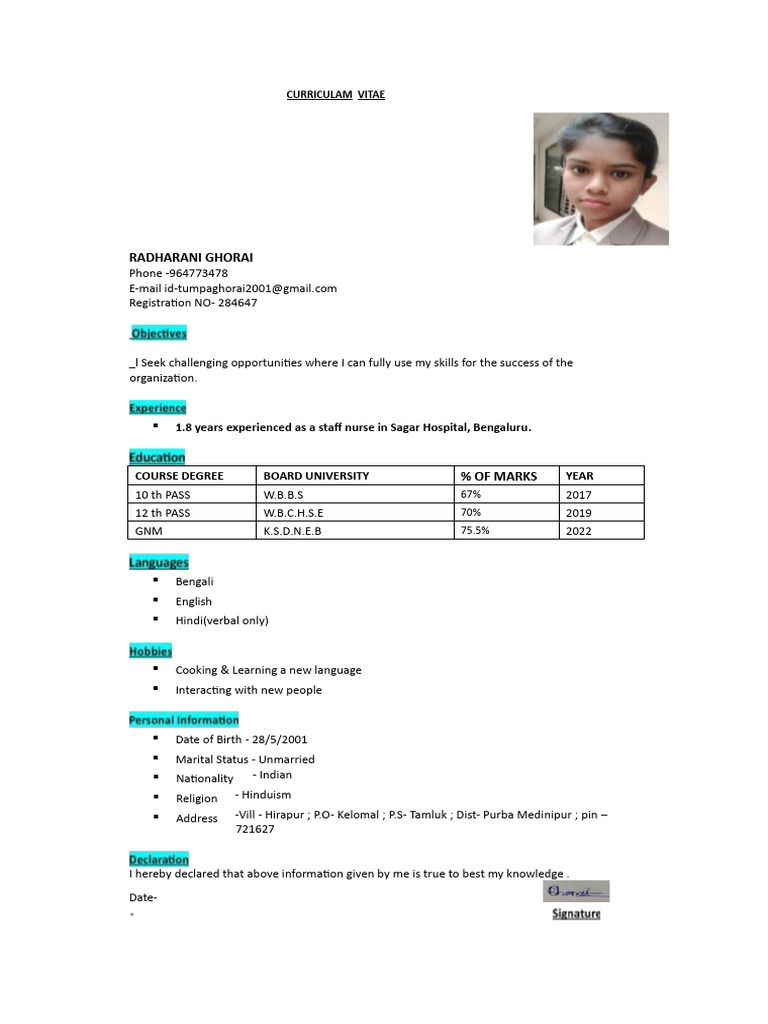 Radharani Ghorai: Curriculam Vitae | PDF