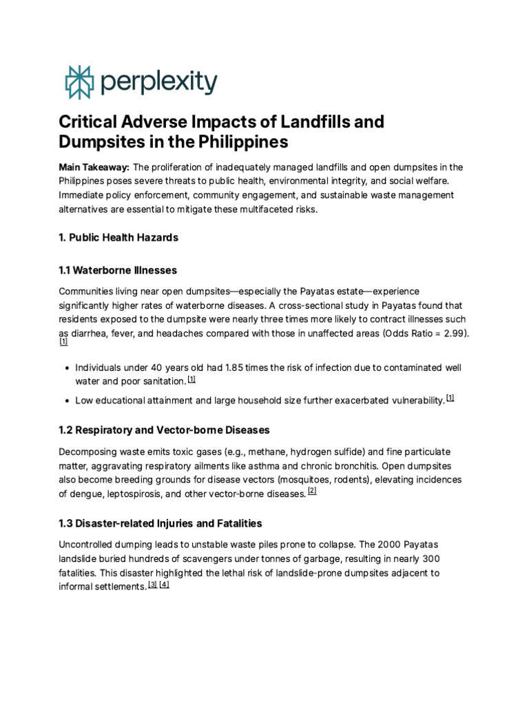 Critical Adverse Impacts of Landfills and Dumpsite | PDF | Landfill | Waste