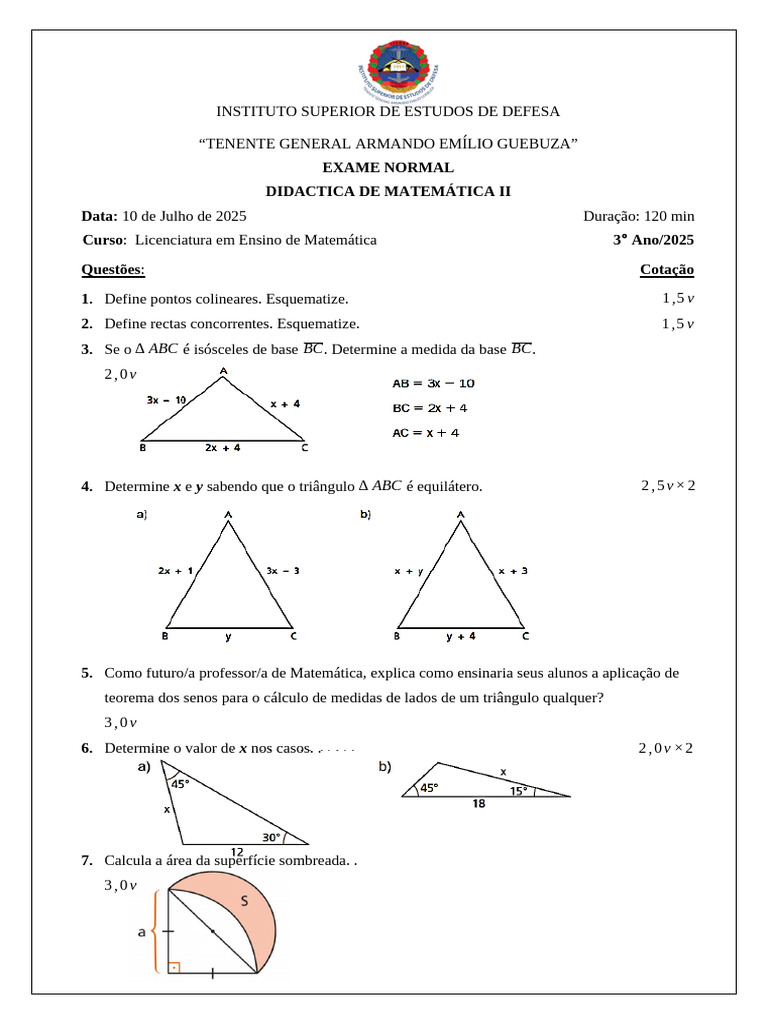 Exame de Didática de Matemática II | PDF | Triângulo | Matemática