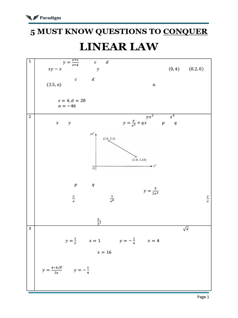 17. Secondary 3 a Math by Paradigm Linear Law | PDF | Mathematical Concepts | Algebra