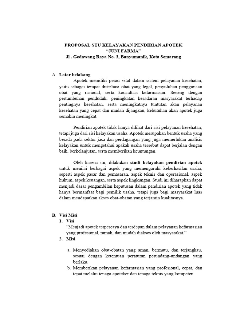 Studi Kelayakan Apotek (Unwahas)) | PDF