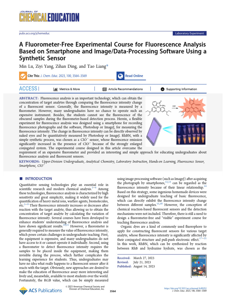 Lu Et Al 2023 A Fluorometer Free Experimental Course For Fluorescence ...