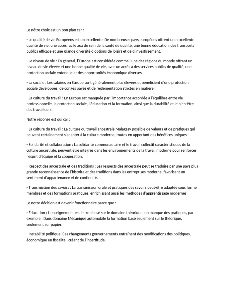 Avantages de la vie en Europe et choix de carrière | PDF | Union ...