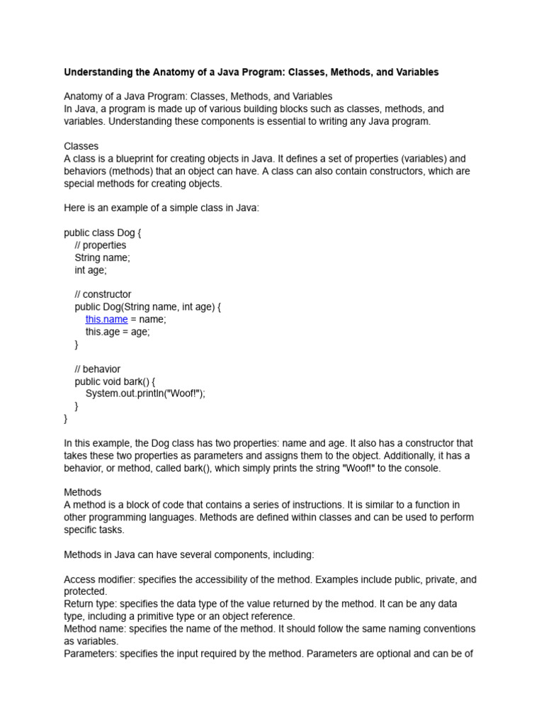 Understanding The Anatomy of A Java Program - Classes, Methods, and Variables | PDF | Method ...