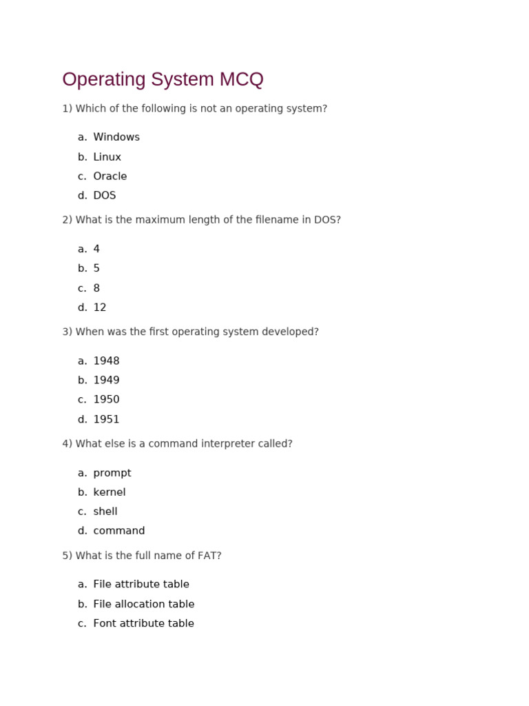IX - Operating System MCQ | PDF