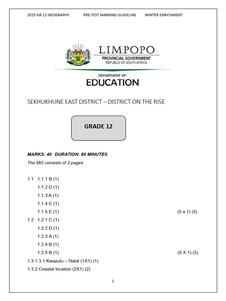 2025 Geog GR 12 MG Wec Pre-Test | PDF
