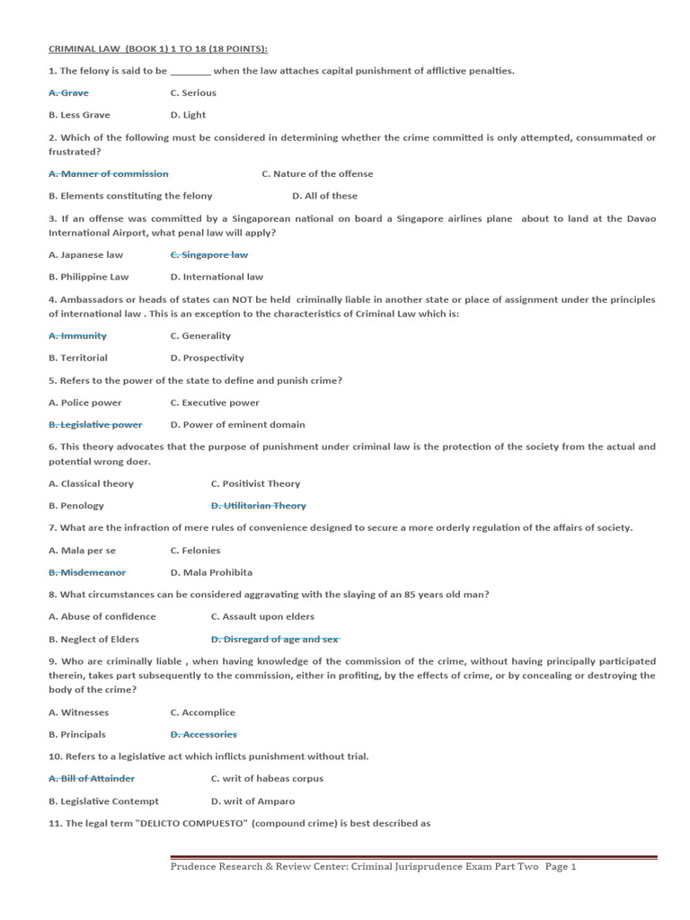 Criminal Law Exam Questions and Answers | PDF | Pardon | Probation