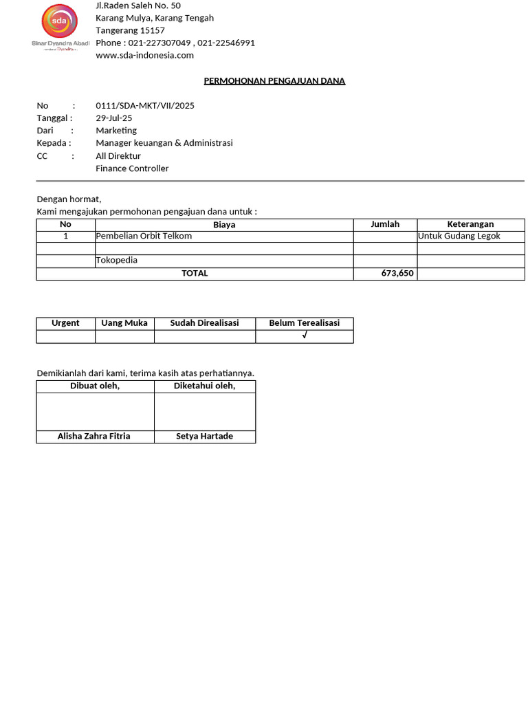 Form Pengajuan Dana 2023 | PDF
