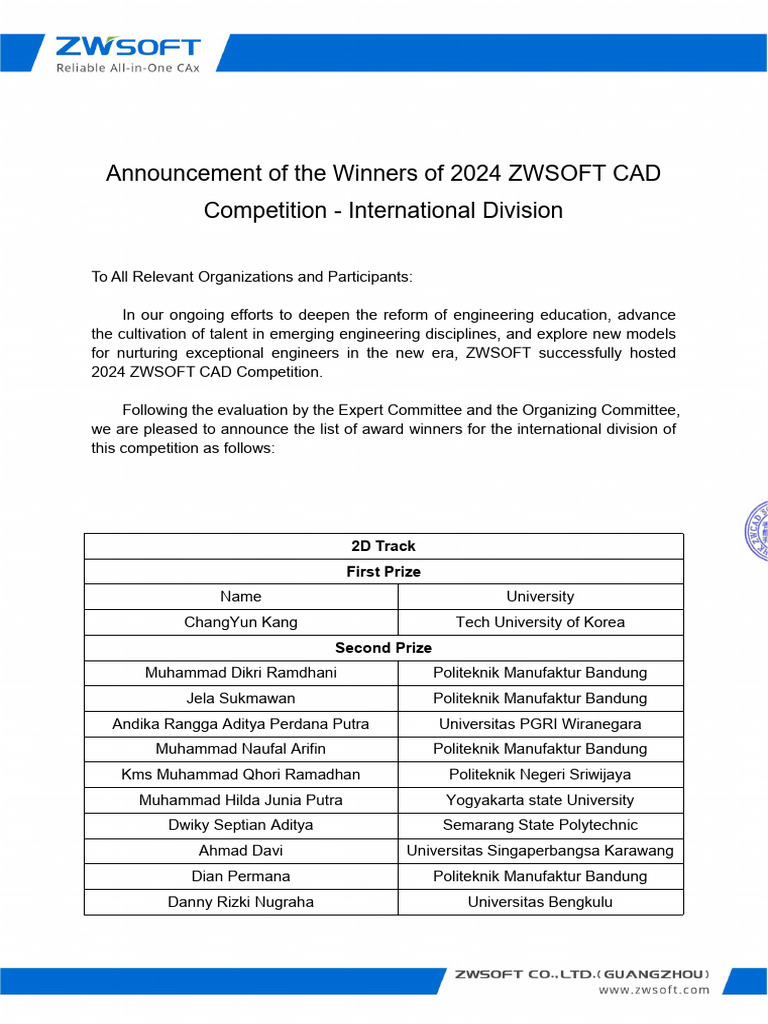 2024 ZWSOFT CAD Competition Winners | PDF