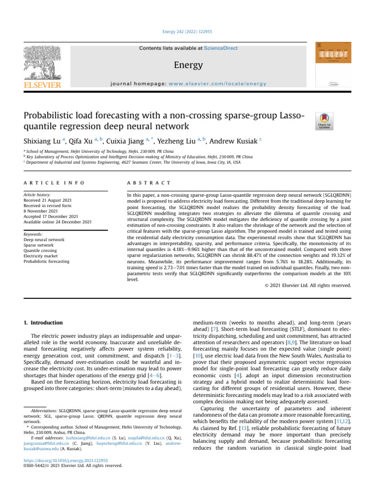 Probabilistic Load Forecasting With A Non-Crossing Sparse-Group Lasso-Quantile Regression Deep ...