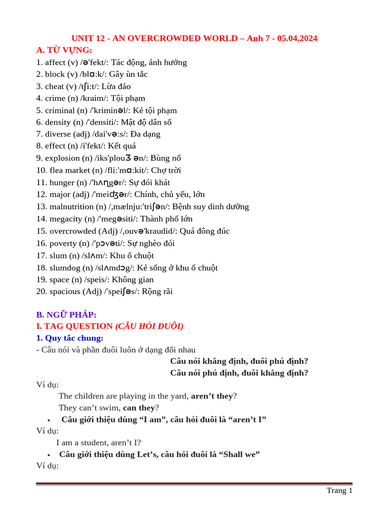 Overcrowded World Vocabulary & Grammar Guide | PDF | Cost Of Living ...