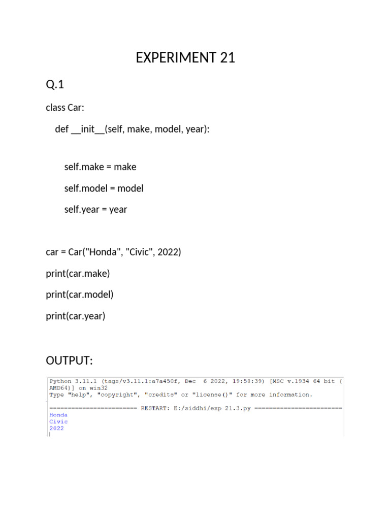 Python Class Example: Car Object | PDF