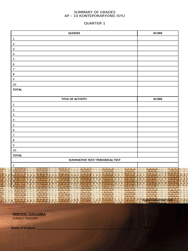 Summary of Grades Portfolio | PDF