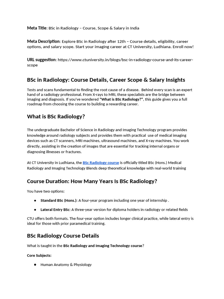 BSc Radiology: Course, Scope & Salary | PDF | Radiology | Medical Imaging