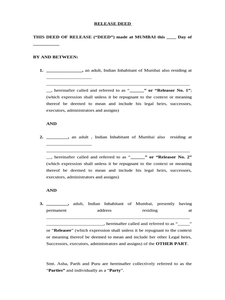 Mumbai Property Release Deed | PDF | Deed | Property