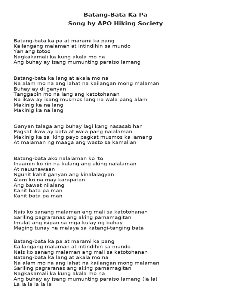 Batang - Bata Ka Pa Lyrics | PDF