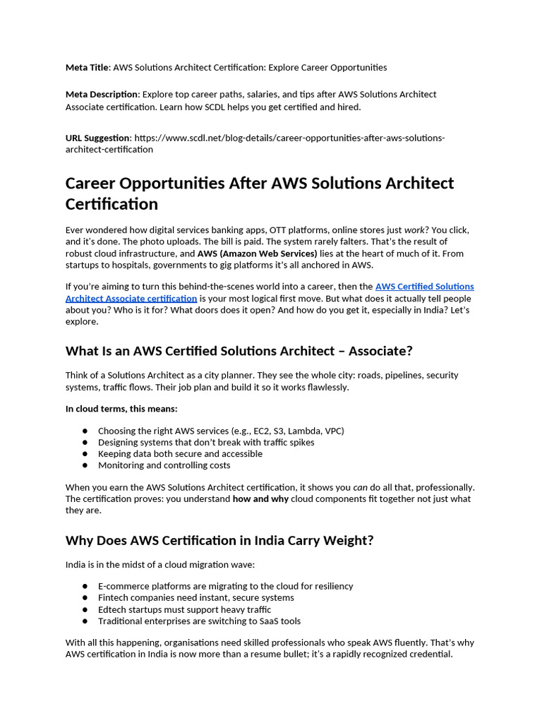 Career Opportunities After AWS Solutions Architect Certification | PDF | Amazon Web Services ...